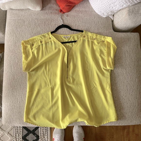 Tops | New Glory 3x Yellow Half Zip Top With Capped Sleeve | Poshmark